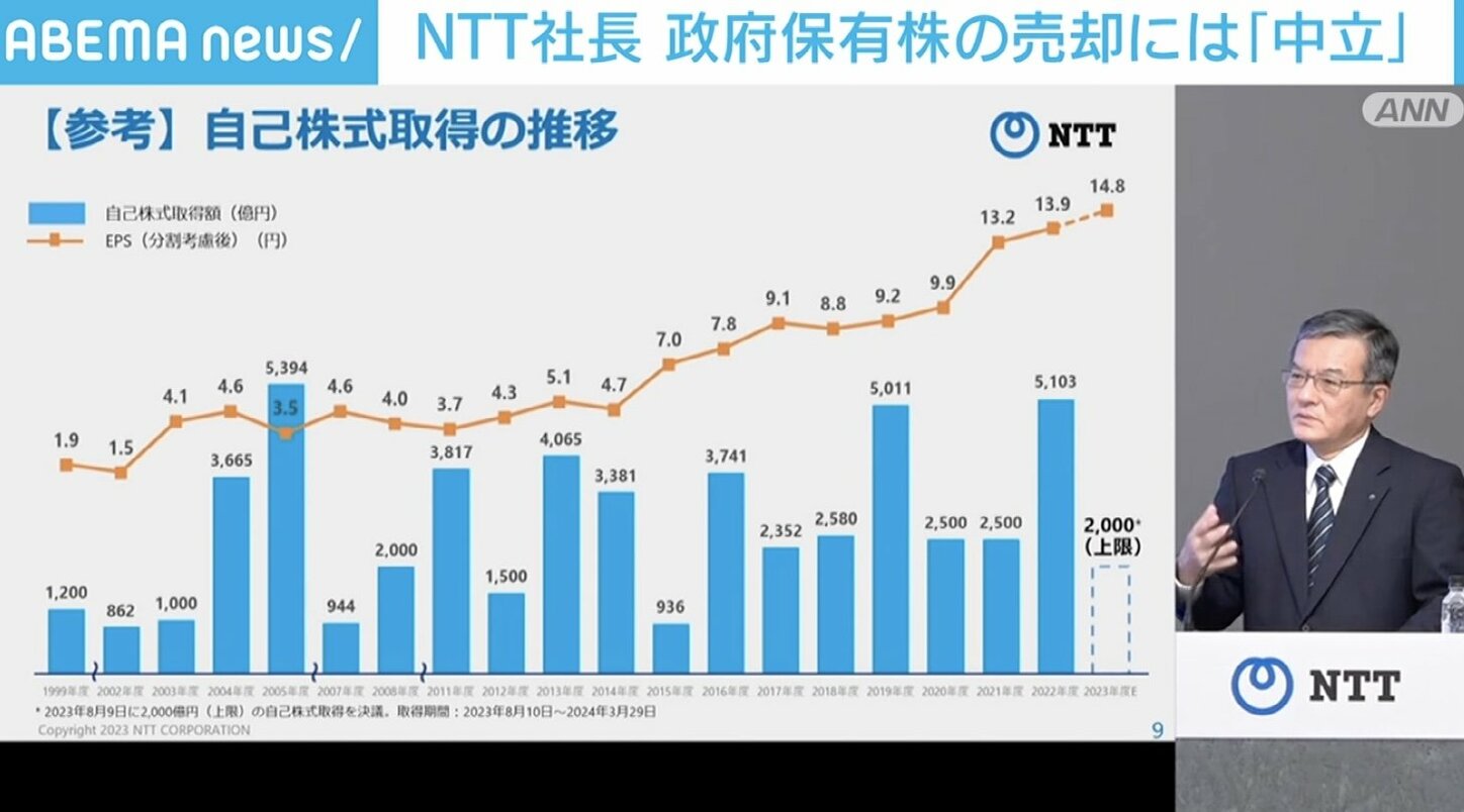 NTT社長 政府保有株の売却には“中立な立場”と表明 | 経済・IT | ABEMA TIMES | アベマタイムズ