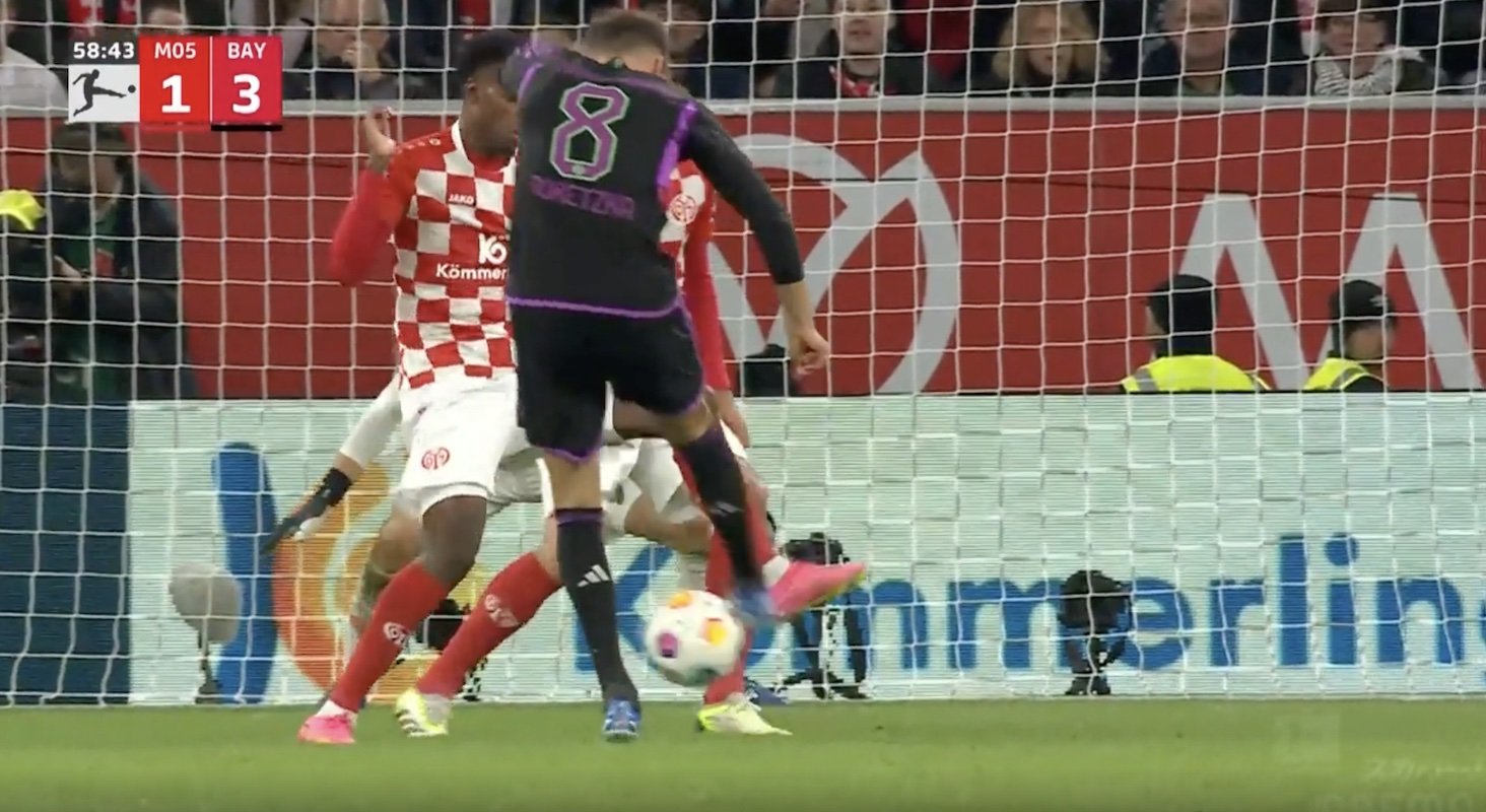 「完璧すぎる」「見えない！」GKは反応できず、DFは崩れ落ちた バイエルンの“中盤の要”ゴレツカの超絶トラップ→“股抜きグラウンダーショット弾”が炸裂した瞬間 | サッカー | ABEMA ...